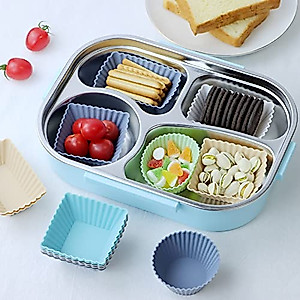 36Pack Silicone Cupcake Liners, Reusable Baking Muffin Cups, Food-Grade Silicone Mold Bento Lunch Box Divider for Kids-Round,Square,Rectangle,BPA Free, Neutral Color-White Beige Green Blue Grey)