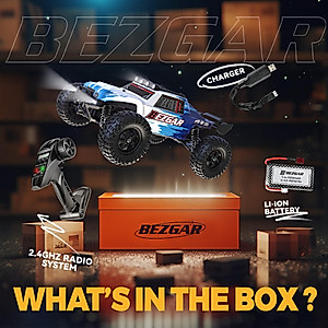 BEZGAR HM124 Brushless RC Car - 1:12 Scale 52+KM/H High Speed RC Truck, 4x4 Offroad Waterproof for All Terrains, Hobby Grade Remote Control Truck for Adults and Kids Boys with Rechargeable Battery