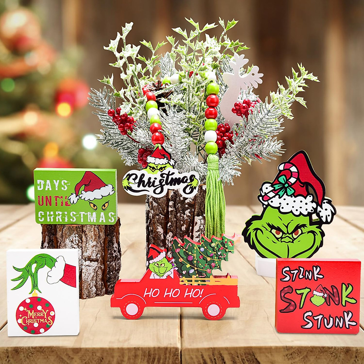 Christmas Tiered Tray Decorations - 6pcs Wooden Signs Table Centerpieces for Rustic Xmas Holiday Indoor Home Table Top Décor