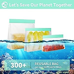 Reusable Food Storage Bags, 16 Pack BPA Free Food Grade Reusable Freezer Bags, Reusable Gallon Bags, Reusable Sandwich Bags, Silicone Food Bags Leakproof Resealable for Meat Fruit Veggies Snacks