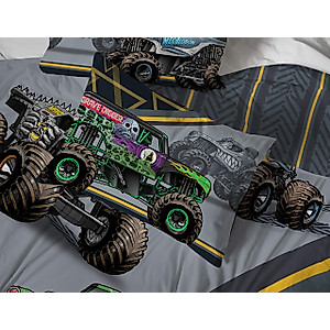 Jay franco Monster Jam MJ Life 5 Piece Full Bed Set-Includes Reversible Comforter&Sheet Set-Bedding Features Grave Digger, Max-D, Megalodon-Super Soft Microfiber-(Official Monster Jam Product)