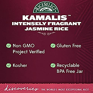 RiceSelect Discoveries Kamalis Intensely Fragrant Jasmine Rice, Gluten-Free, Non-GMO, Vegan, 14.5 Ounce Jar