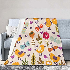 Throw Blanket 30x40 Inch,Cute Cartoon Bird Flower Summer Flannel Soft Cozy Fluffy Throw Blankets and Warm Throws for Adults in Couch Sofa Bed 40x30 Inch