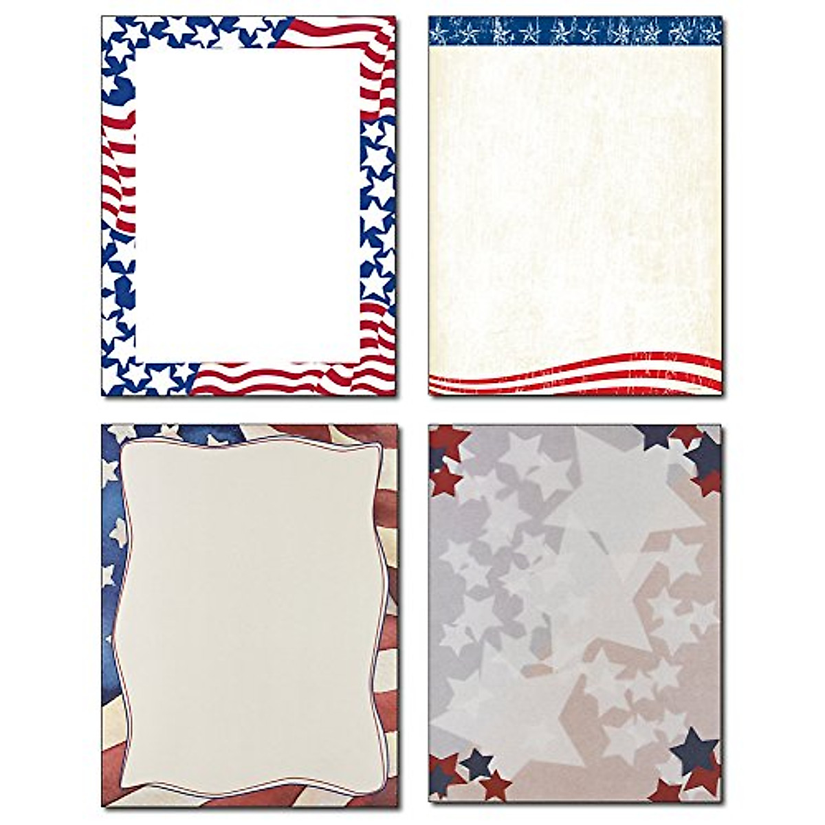 Patriotic Stationery Variety - 4 Designs - 80 Sheets - Great for Memorial Day, Veteran's Day, Independence Day