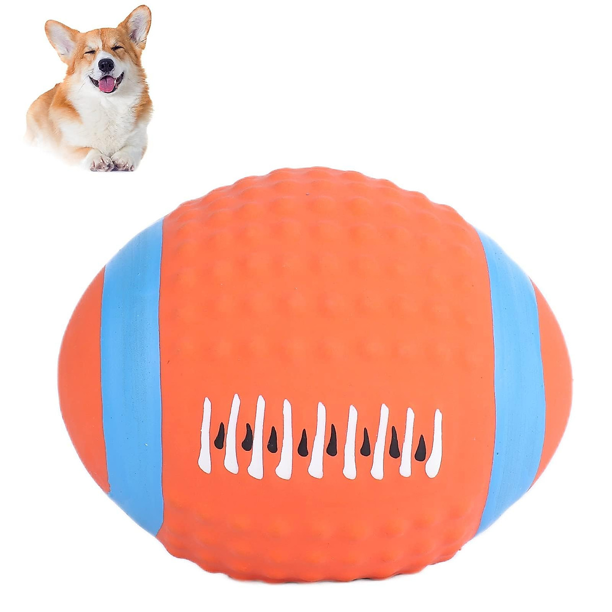Dog Chew Toys, Squeaky Latex Dog Toy Balls Football Rugby Fetch Dog Interactive Toy with Crinkle Pape for Small Medium and Large Dogs