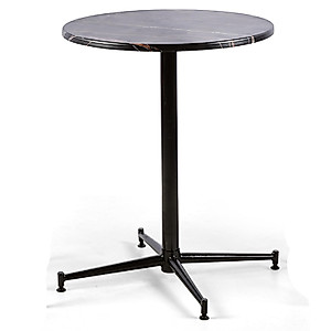 LOKKHAN 3-Piece Table & Chairs Set, Indoor-Outdoor Patio Balcony Frontporch Bar Pub Garden Coffee Bar Set, (27.5" Round Marble Top Table, with 2 Jean Prouve Standard Dining Chairs, Space-Saving)