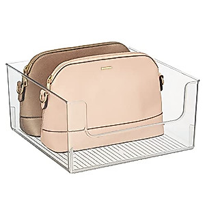 mDesign Modern Wide Plastic Open Front Dip Storage Organizer Bin Basket for Closet Organization - Shelf, Cubby, Cabinet, and Cupboard Organizing Decor - Ligne Collection - 8 Pack - Clear