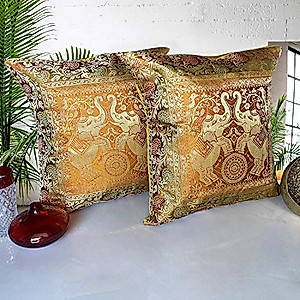 DecorHack by Arusaya Set of 2 Elephant Design Indian Traditional Throw Pillow Cover Beige Cushion Cover 16 X 16 Inch