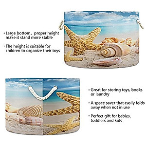SUABO Large Storage Basket, Starfish and Seashells On The Beach Laundry Hamper Collapsible Nursery Hamper Bin with Handle, Baby Laundry Baskets for Blanket Toys Clothes Towels, 20X 20X 14 inches