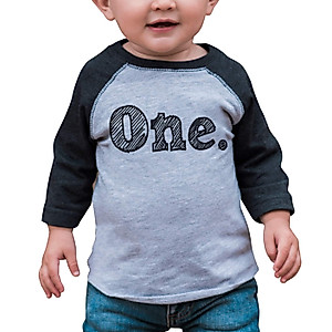 7 ate 9 Apparel Boy's One 1st 1 First Birthday Sketch Tee 18 Months Grey and Black