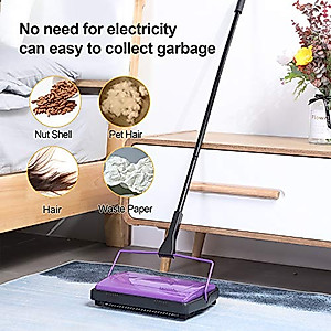 Yocada Carpet Sweeper Cleaner for Home Office Low Carpets Rugs Undercoat Carpets Pet Hair Dust Scraps Paper Small Rubbish Cleaning with a Brush Purple