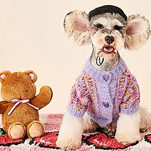 Pet Sweater Cardigan Cute Heart Shape Buckles Sweater for Small Dog Cat Soft Jacket Puppy Colorful Knitwear Clothes (S,Purple)