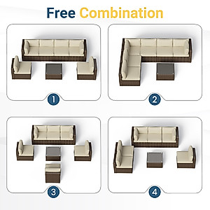 Wisteria Lane 6 Piece Outdoor Patio Furniture Sets, Outdoor Sectional Furniture with Tempered Glass Table and Cushion, Wicker Patio Conversation Sets for Garden Backyard, Grey