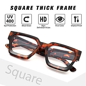 Revemo Braylenz Square Thick Frame Blue Light Glasses for Men Women Fashion Clear Computer Eyeglasses