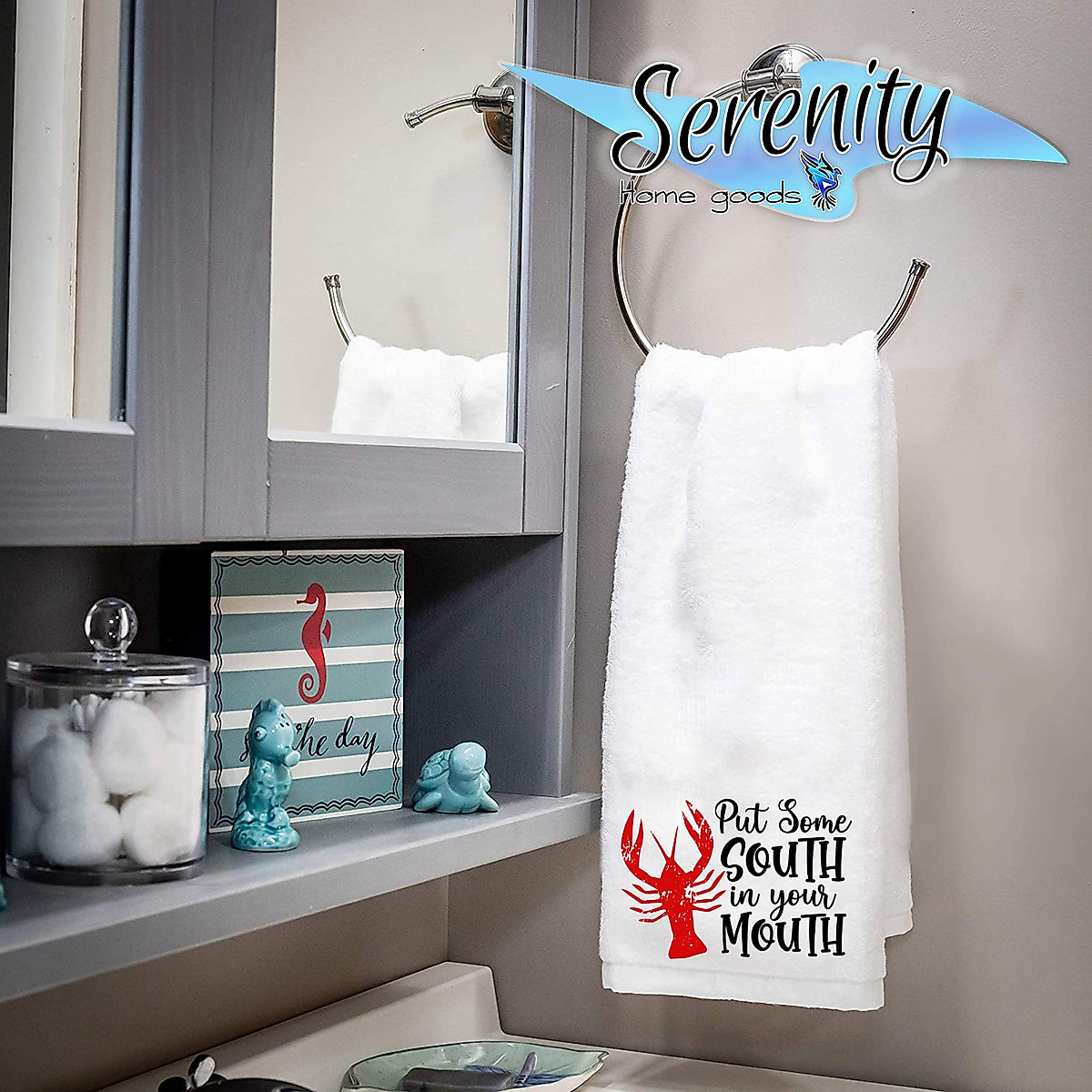 Funny Novelty Bath Hand Towels | Crawdad | Cajun Crawfish Bayou Summer Southern Decor | Hilarious Adult Crude Humor Home House Warming Wedding Gift Present