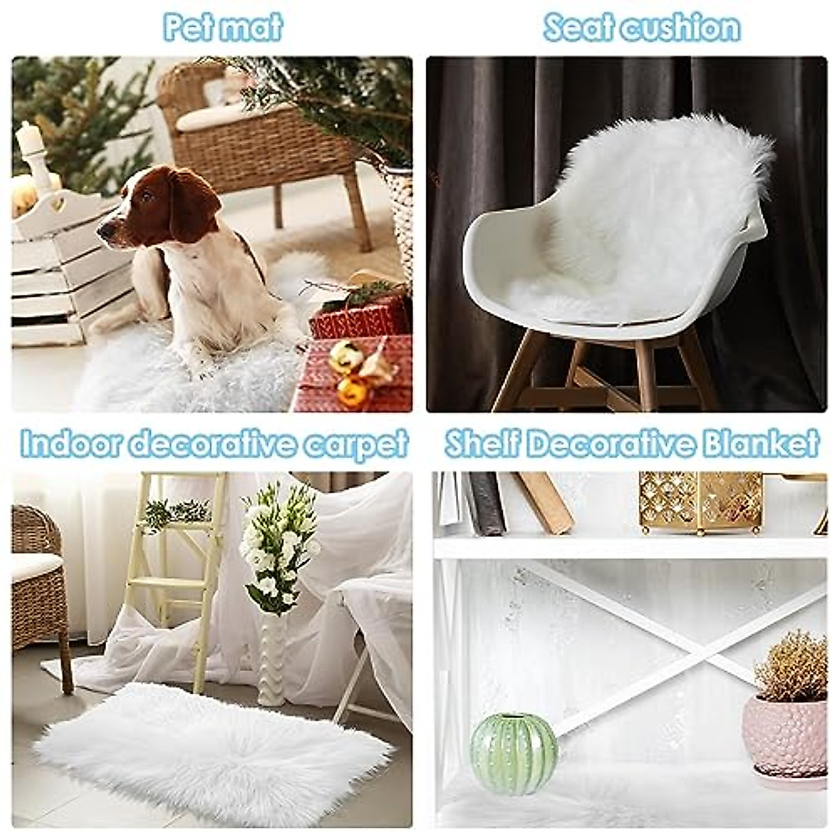 WLLHYF White Faux Fur Rug, 20x12inch Ultra Soft Area Rugs Small Luxury Fluffy Rugs for Bedroom Bedside Rug Furry Carpet Living Room Carpet for Dorm Home Decor (White)