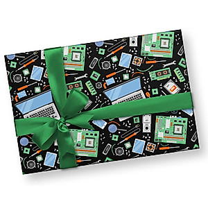 Computer Chip Motherboard Premium Wrapping Paper Roll Gift Wrap Sheet for Christmas Presents Birthday Party Decorations (30 inch x 6 foot roll)