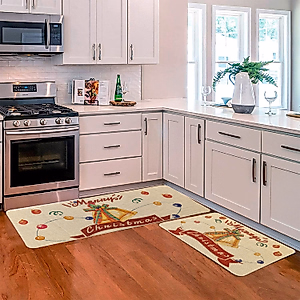 LISIBOOO Christmas Kitchen Rug - Kitchen Mat Set Non Skid Kitchen Rugs and Mats Anti Fatigue Kitchen Floor Mats Rubber Back Absorbent Washable Christmas Kitchen Rug Set 2 Piece 17''x29''+17''x47