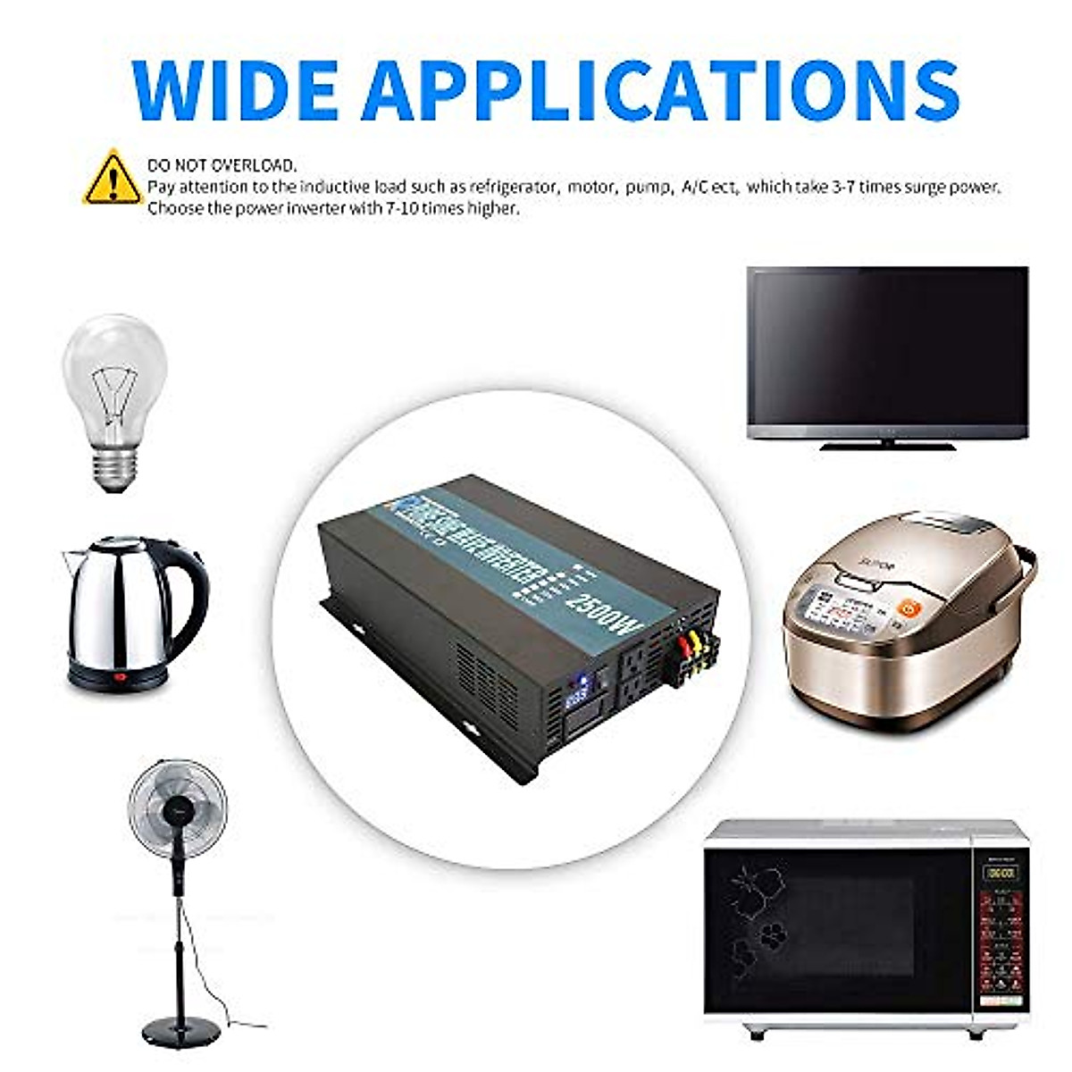 WZRELB for AC appliances 2500W 12V DC to AC Power Inverter Pure Sine Wave Solar Power Converter (RBP250012B1)