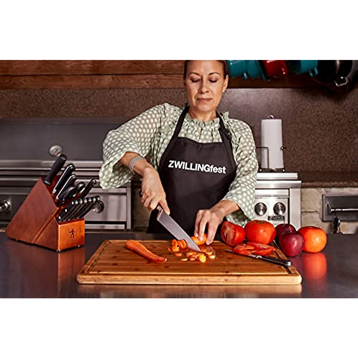 HENCKELS Couteau 14-pc Knife Block Set | 6 Steak Knives, Paring Knife, Serrated Utility Knife, Prep Knife, Bread Knife, Chef’s Knife, Sharpening Steel & Kitchen Shears