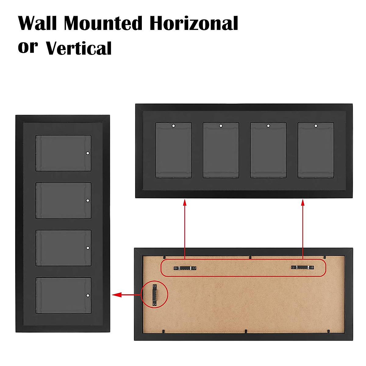 4Grids Trading Cards Display Frame, 100% Solid Wood Frame with 4 Pieces Magnetic Card Holder for Football, Basketball, Hockey Collector Cards(Standard Cards, Black)