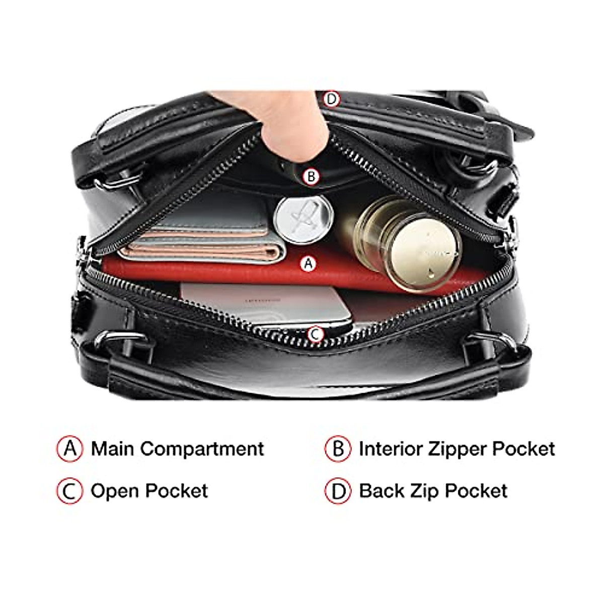 FOXLOVER Small Leather Crossbody Bags for Women Ladies Shoulder Bag Top Handle Mini Handbag and Purse (Black)