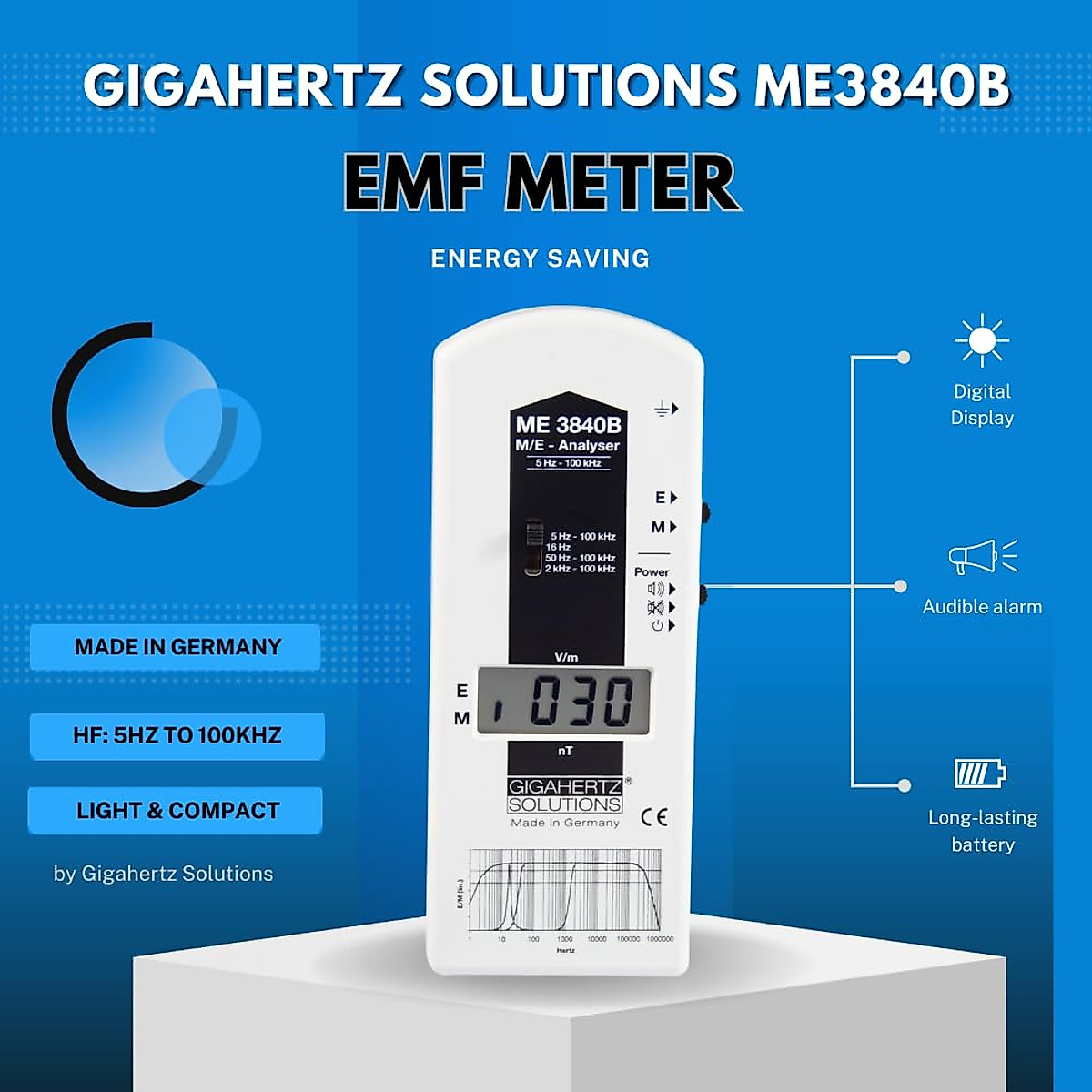 Gigahertz Solutions ME3840B EMF Meter 16Hz - 100kHz With Built In Frequency Filter