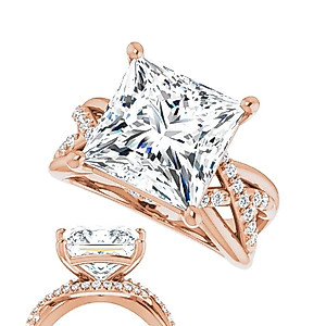 Handmade 18K Gold 5 CT Princess Cut VVS1 Colorless Moissanite Engagement Ring for Women Bridal Set Moissanite Wedding Ring for Gifts (Rose Gold, 7.5)
