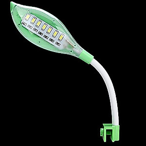 Aquarium Mini USB Lamp Tortoise Fish Tank Aquarium LED Clip On Leaf Head Light for Aquatic Plant Growing with US Plug(Blue White Light-Green)