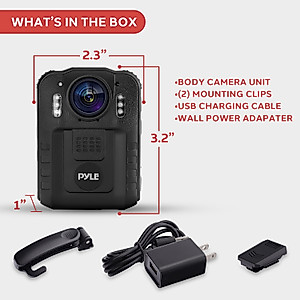 Pyle Police Security Video Compact Camera - HD 2304x1296p Rechargeable Wireless Waterproof Wearable Law Enforcement Mini Surveillance Cam, Audio Video Recording, Night Vision, Motion Detector PPBCM6
