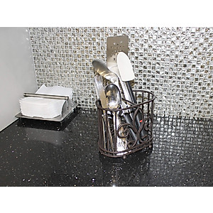 Dependable Metal Wire Cutlery and Utensil Storage Organizer Bin for Kitchen, Pantry, Table and Countertop - Utensil Caddy Holds Forks, Knives, Spoons, Spatulas - 2 Section - Bronze