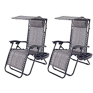 BTEXPERT Adjustable Steel Mesh Zero Gravity Lounge Chairs Case Outdoor Patio Recliner Beach Yard Garden with Pillows Sunshade Utility Tray Cup Holder Gray Two Case Pack (Set of 2 pcs)