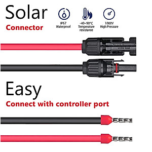 PowMr 10 Feet 10AWG(6mm²) Solar Extension Cable with Female and Male Connector Solar Panel Adaptor Kit Tool(Red & Black)