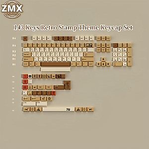 ZMX PBT Retro Keycaps,Cherry Profile Thick Dye-Sub Keycaps Set Full 143 Keys Custom Keycap for ISO ANSI 60% 65% 100% TKL Cherry MX Switches Mechanical Gaming Keyboard Vintage Beige Keycaps