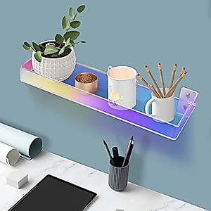 NiHome Iridescent Acrylic Floating Wall Shelves, 3-Pack Rainbow Display Shelves with Edges, 5mm Thick Heavy Duty Hanging Bookshelves for Home Office Wall Decoration