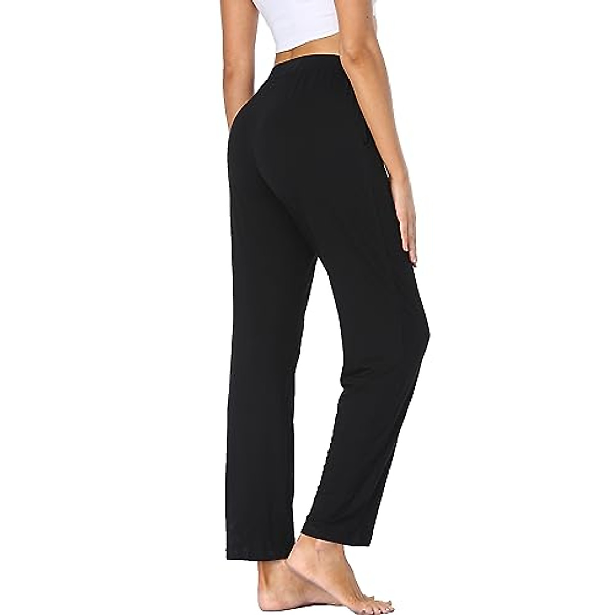 ASIMOON Women's Loose Pants Pockets Lightweight Soft Yoga Sweatpants Pull on Stretch Jogger Pant Casual Lounge Jogging Pants Black-a