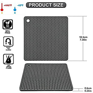 Hotsyang Silicone Trivets Mats Set,Silicone Hot Pads and Trivets, Silicone Trivets for Hot Dishes,Hot pots and Pans,Black Silicone Hot Pads for Kitchen Table,Square Silicone Trivets Mats Set of 4 Pcs