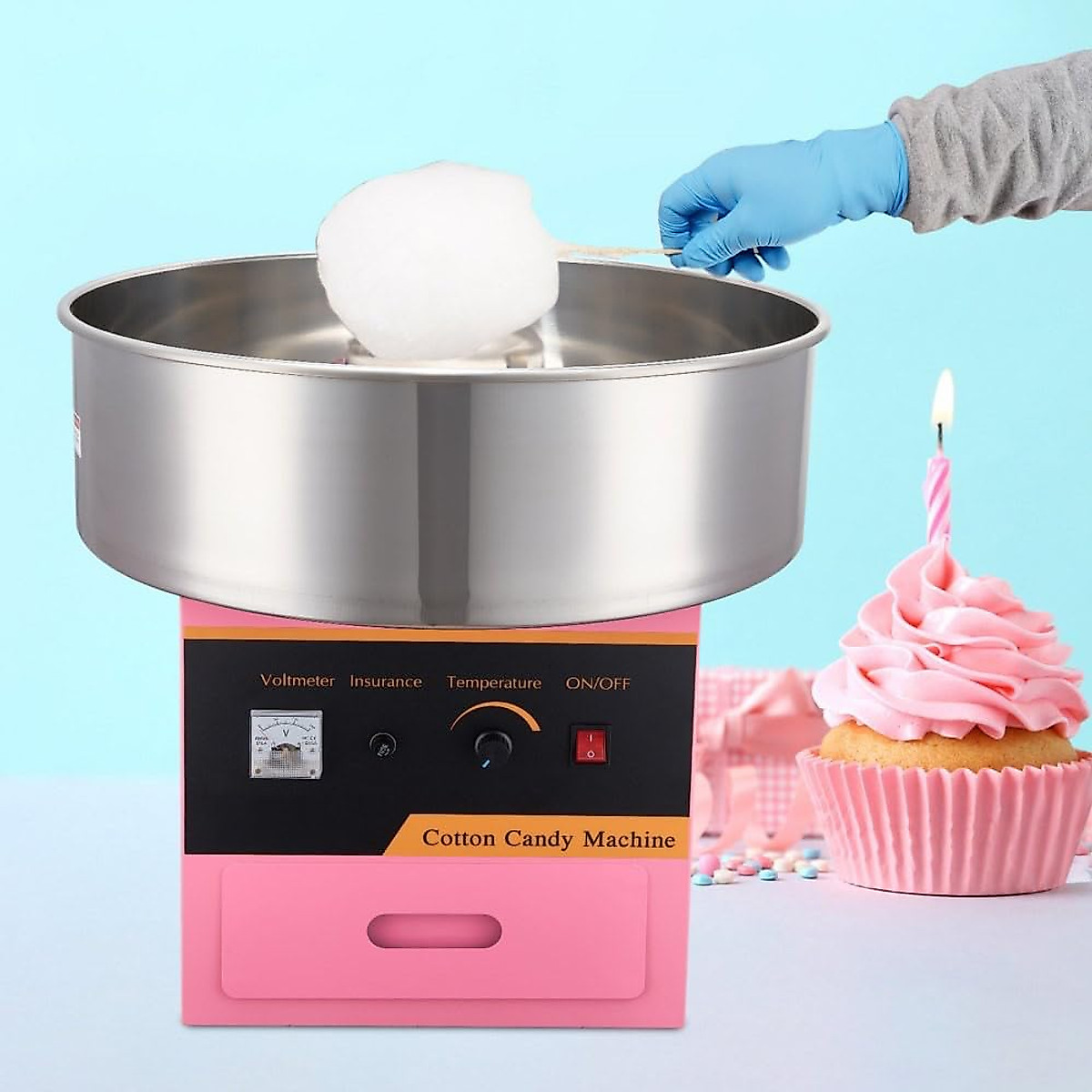 Pink Electric Cotton Candy Machine with Stainless Steel Bowl and Sugar Scoop - Perfect for Kids Birthday and Family Party - Candy Floss Maker