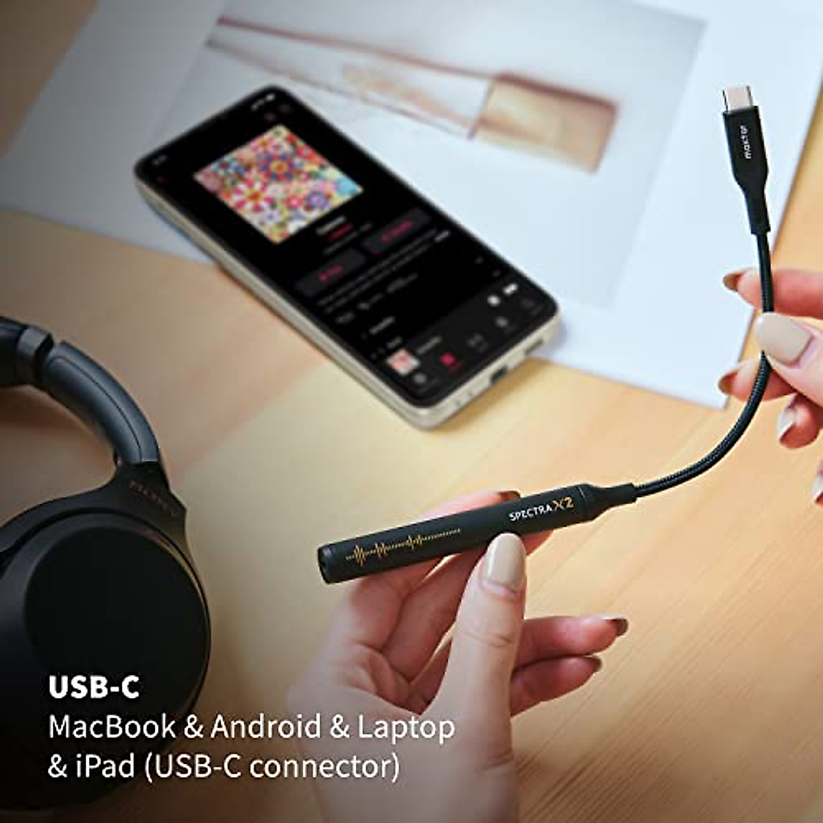 MAKTAR Spectra X2 Portable DAC/AMP [3.5mm Jack to USB-C], High Resolution Lossless 32bit / 384kHz Headphone Amplifier, Compatible with iPad, MacBook, Android, Laptop