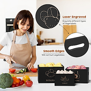 DALSHABET Potato and Onion Storage Bins, Premium Pantry Organizers and Storage, Bamboo Vegetable Garlic Keeper Solutions for an Organized Kitchen Black