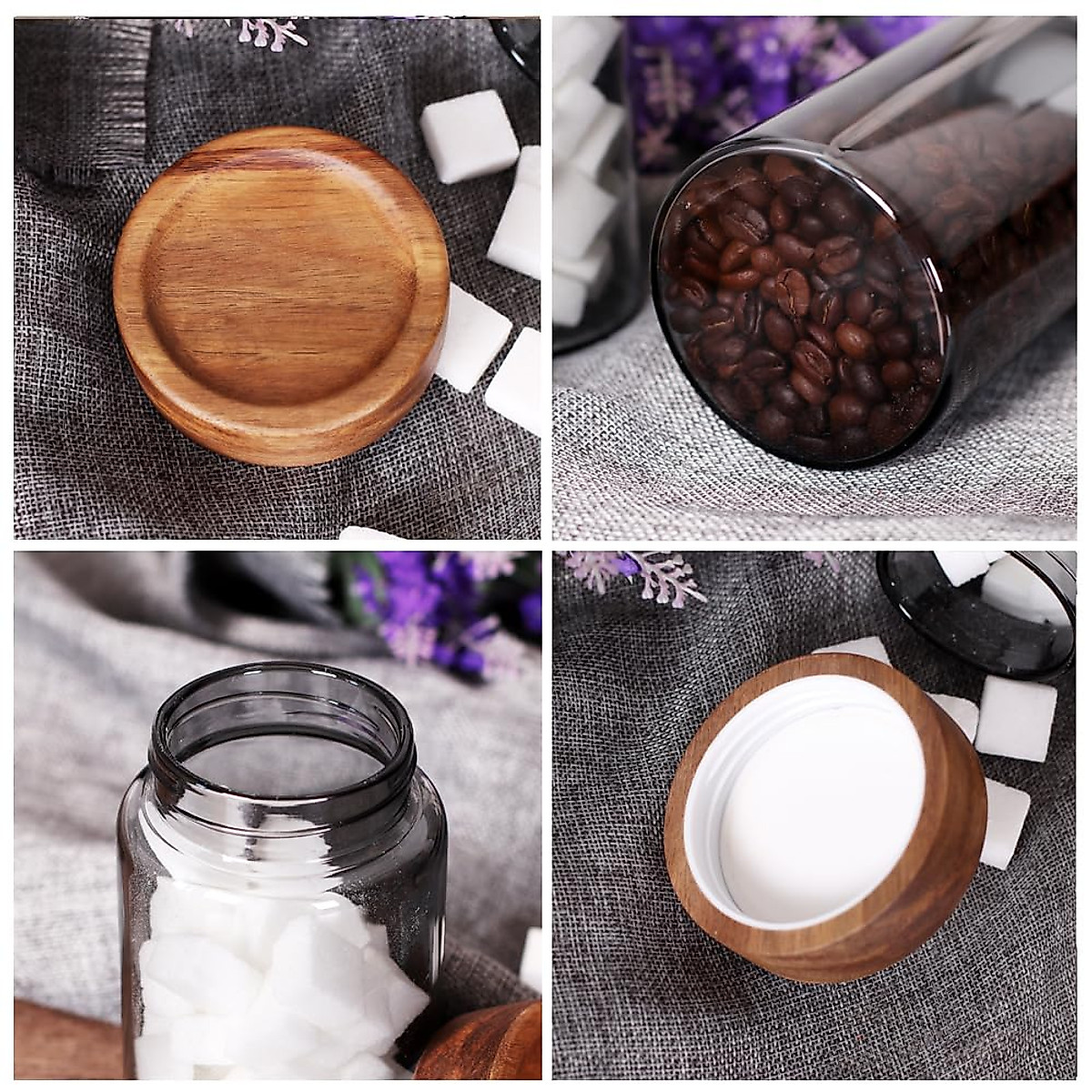 SAIOOL 6 Pcs Small Grey Glass Spice Jars with Label,High Sealing Threaded Mouth, 8.79oz /260ml*6,Empty Cylinder Spices Bottles,Storage Jars with Airtight Screw Lids,Retro Style