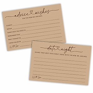 Wedding Advice Cards -Pack Of 30 Wishes For The New Mr & Mrs Wedding,Share Best Date Night Cards - Bride and Groom Newlyweds Bridal Shower Party Decoration,Games (Brown) - B03