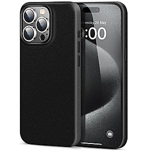 kingflag Vegan Leather Magnetic Case for iPhone 15 Pro Max Wireless Charging, Compatible with MagSafe, Metal Buttons, Shockproof Protective Phone Case Cover for Women Men 6.7" (Matte Black)