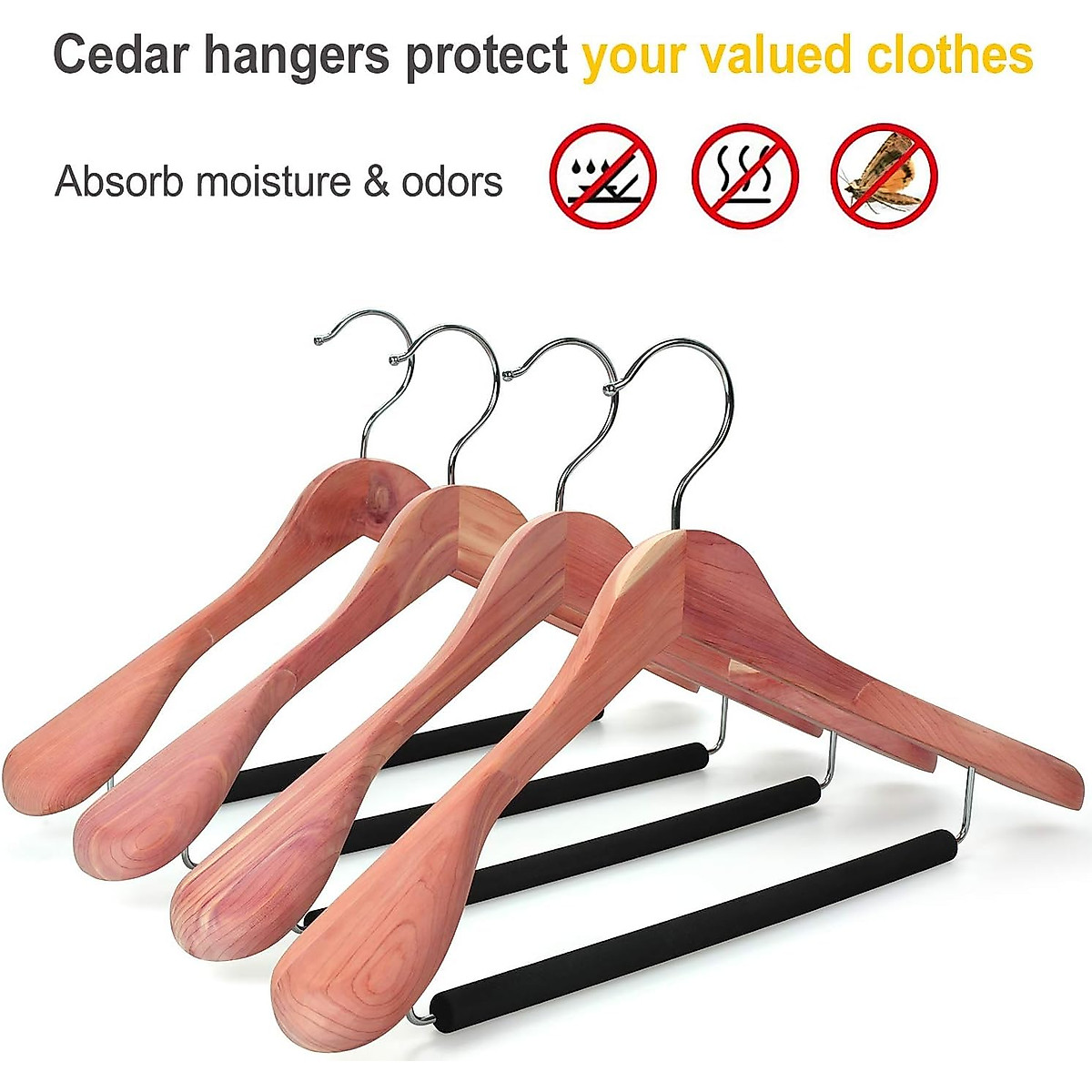 TOPIA HANGER American Red Cedar Wide Shoulder Wooden Hangers 8 Pack, Luxury Wood Suit Coat Hangers with Black Padded Pant Bar-360° Swivel Chrome Hook, Natural- CT07W-8