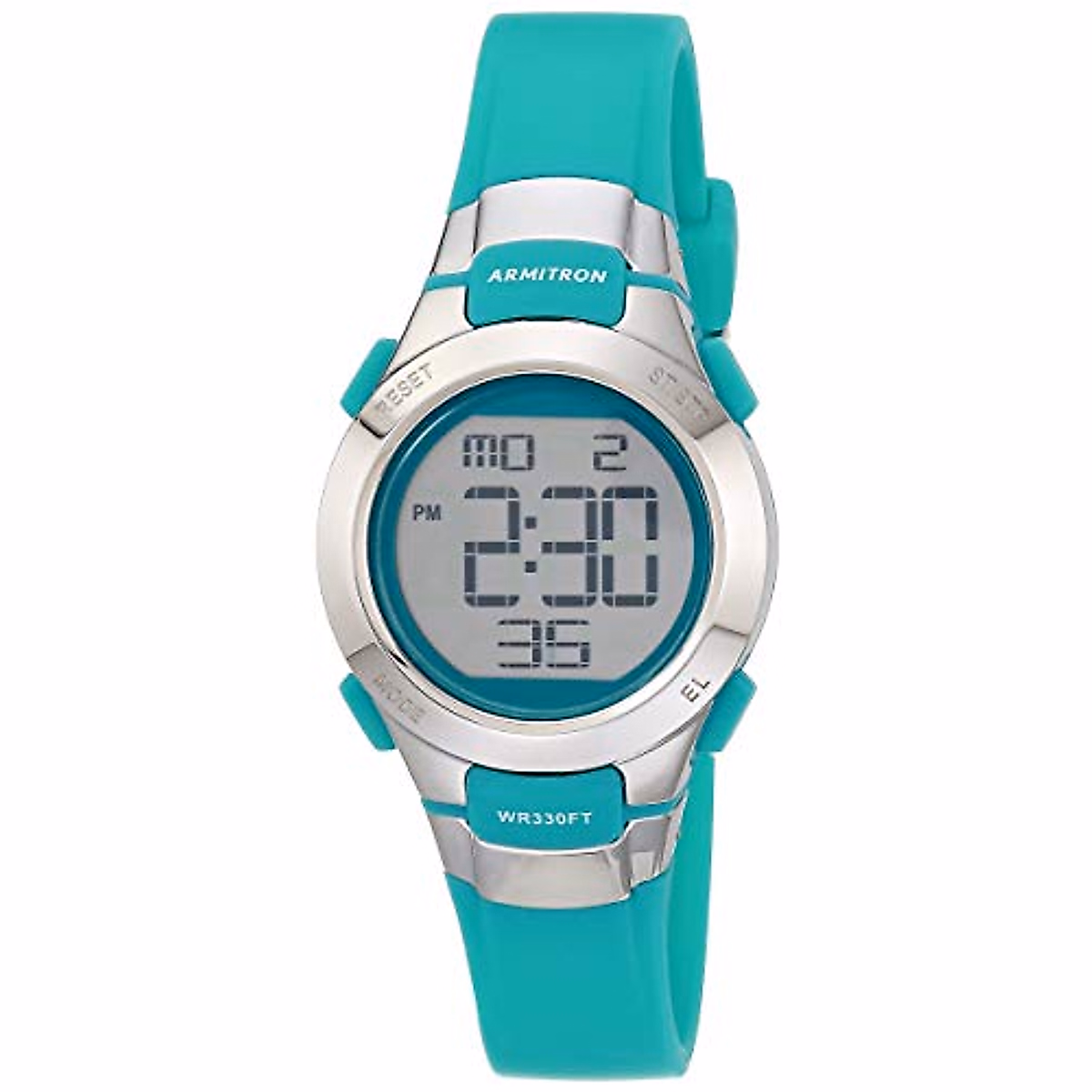 Armitron Sport Women's 45/7012TEL Digital Chronograph Teal Resin Strap Watch, 27mm, Teal/Silver