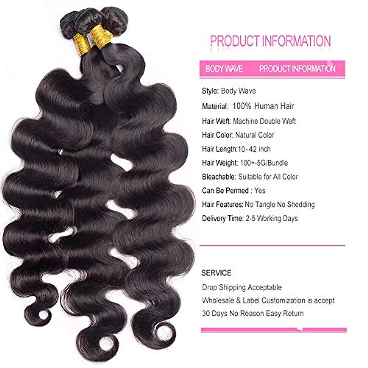 Fheaicr Human Hair Bundles 12A Brazilian Body Wave Bundles 100% Unprocessed Brazilian Hair 28 Inch Bundles Natural Black（1 Bundle)