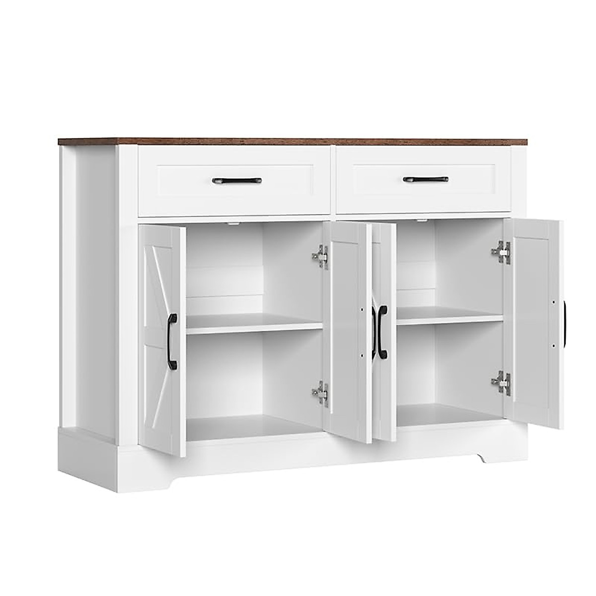 BOTLOG Farmhouse Buffet Cabinet with Storage, 47.2" Sideboard Storage Cabinet with Drawers Coffee Bar Cabinet for Kitchen, Dining Room, Hallway, White