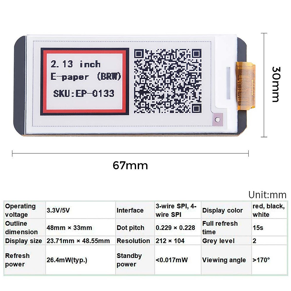 GeeekPi 2.13 inch E-Ink Display HAT, 250x122 Pixel E-Paper Screen for Raspberry Pi 4B/3B+/3B/2B/Zero/Zero W/Zero WH, Electronic Paper Module with Partial Refresh