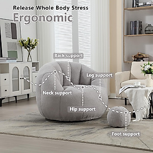 QQU Modern Round Barrel Chair with 1 Pillow, Comfortable Lounge Lazy Sofa Without Swivel Base Lounge Sofa Chair for Living Room, Bedroom, Hotel,Grey