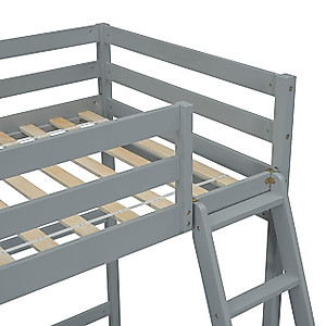 Bellemave Twin Size Loft Bed with Ladder, Wooden Loft Bed for Kids Teens, Loft Bed for Girls, Boys, Gray